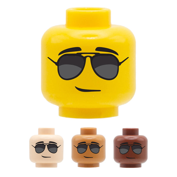 Aviator Sunglasses Smirk - LEGO Minifigure Head – Minifigs.me