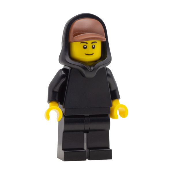Black Hood with Brown Baseball Cap - LEGO Headwear – Minifigs.me