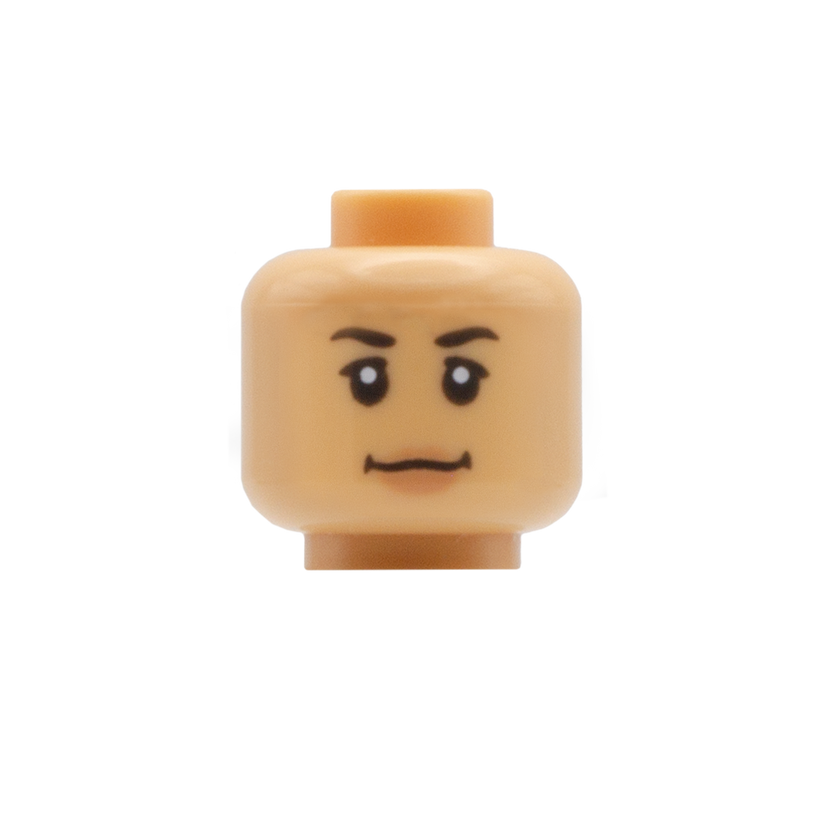 Gritted Grin / Knowing Smile with Black Eyebrows (Medium Tan) - LEGO M ...