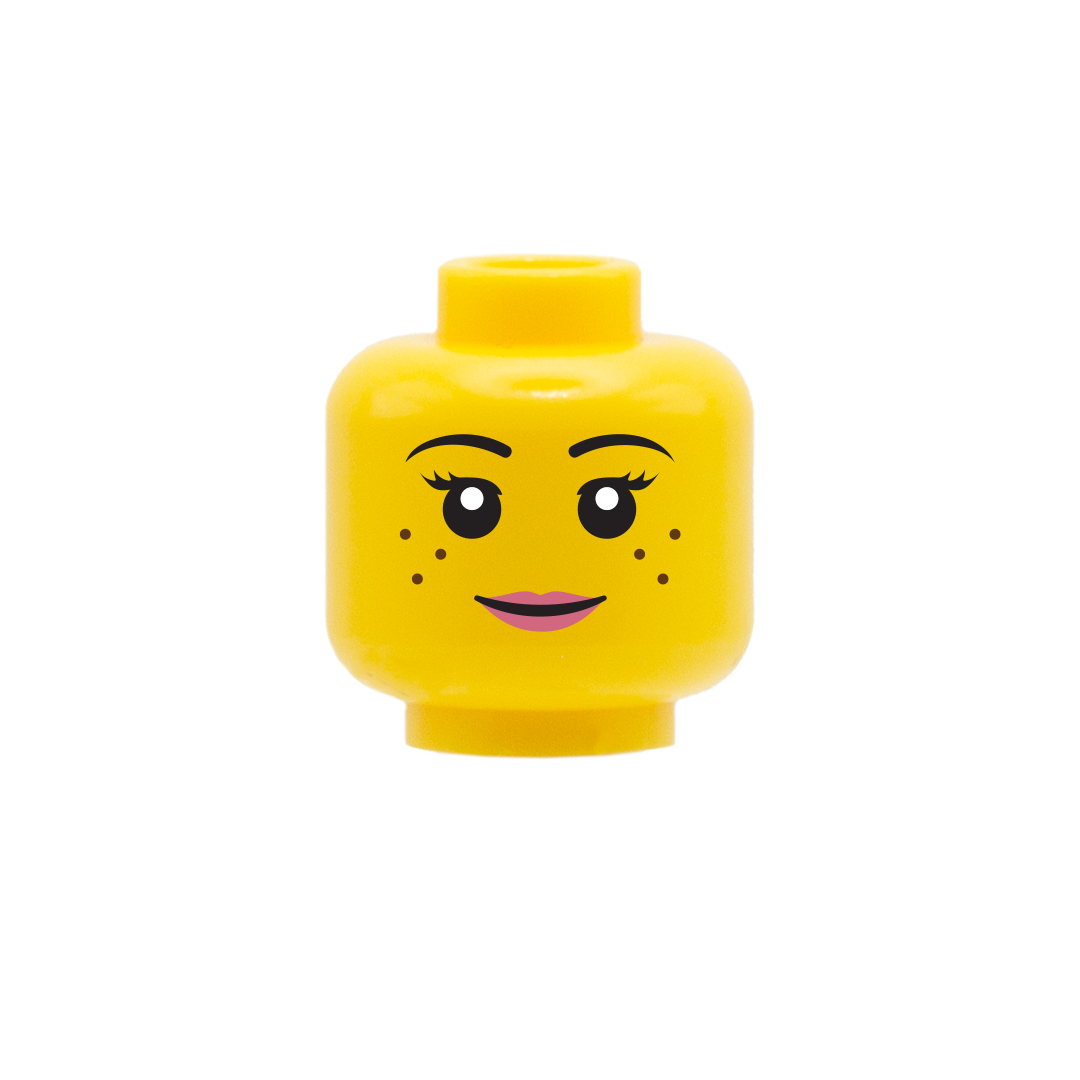 Smile Pink Thin Lipstick Freckles - LEGO Minifigure Head – Minifigs.me