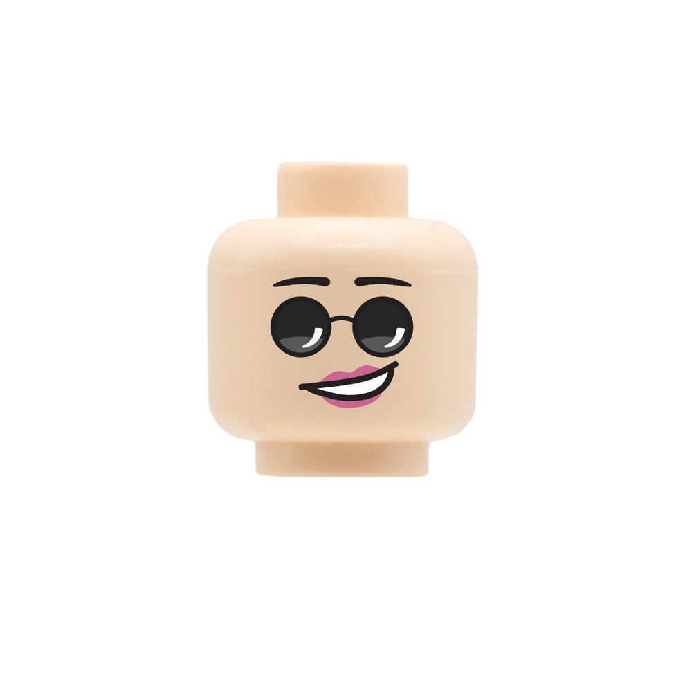 Round Sunglasses, Pink Lipstick - LEGO Minifigure Head – Minifigs.me